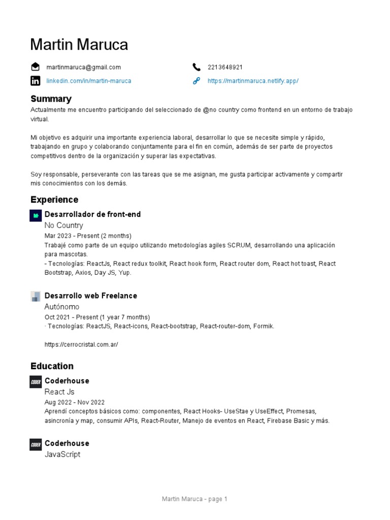 Frontend Developer en No Country | PDF | Bootstrap (marco frontal) | Script Java