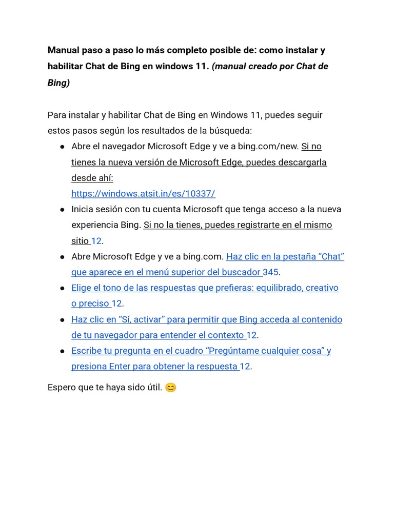 Instalación de Chat Bing en Windows 11 | PDF