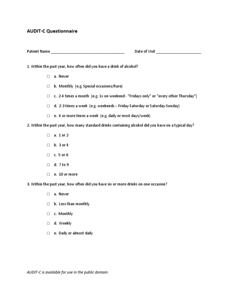 AUDIT-C Questionnaire: AUDIT-C Is Available For Use in The Public ...
