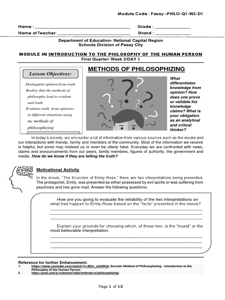 2 Philo - Q1-W3 | PDF | Truth | Knowledge