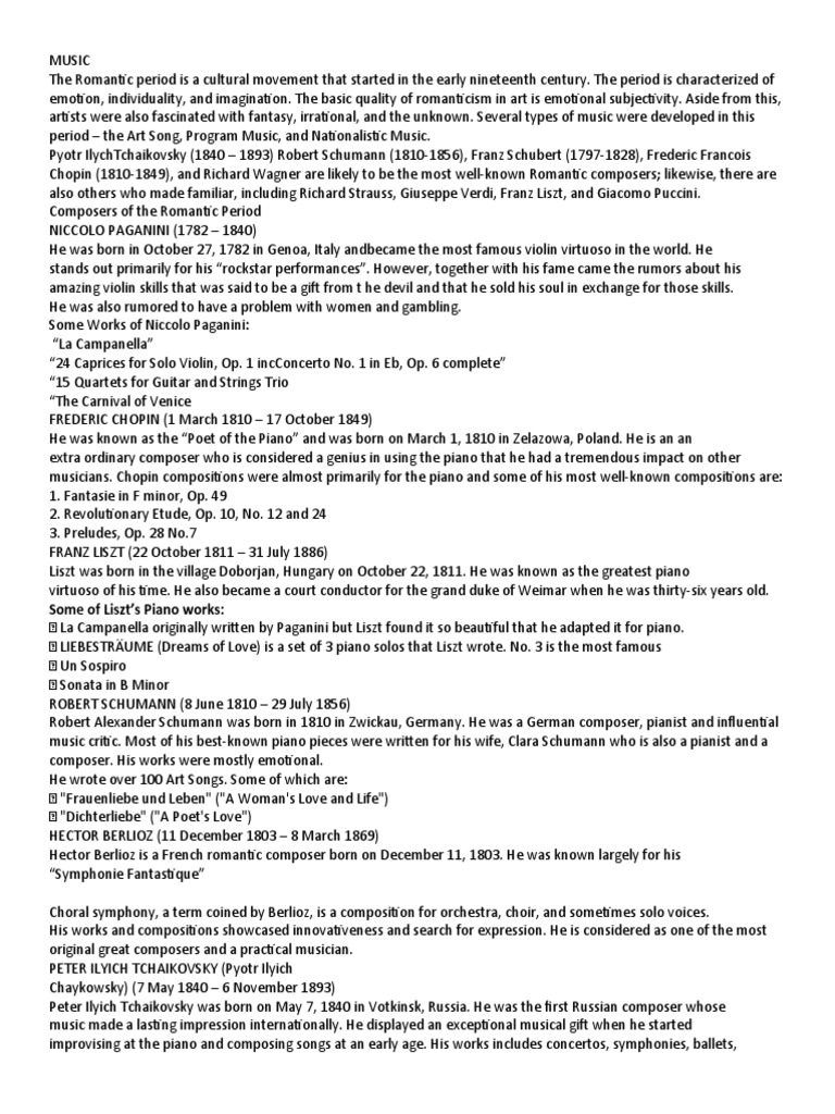 MUSIC 3rd Quarter Summary | PDF | Franz Liszt | Romantic Music