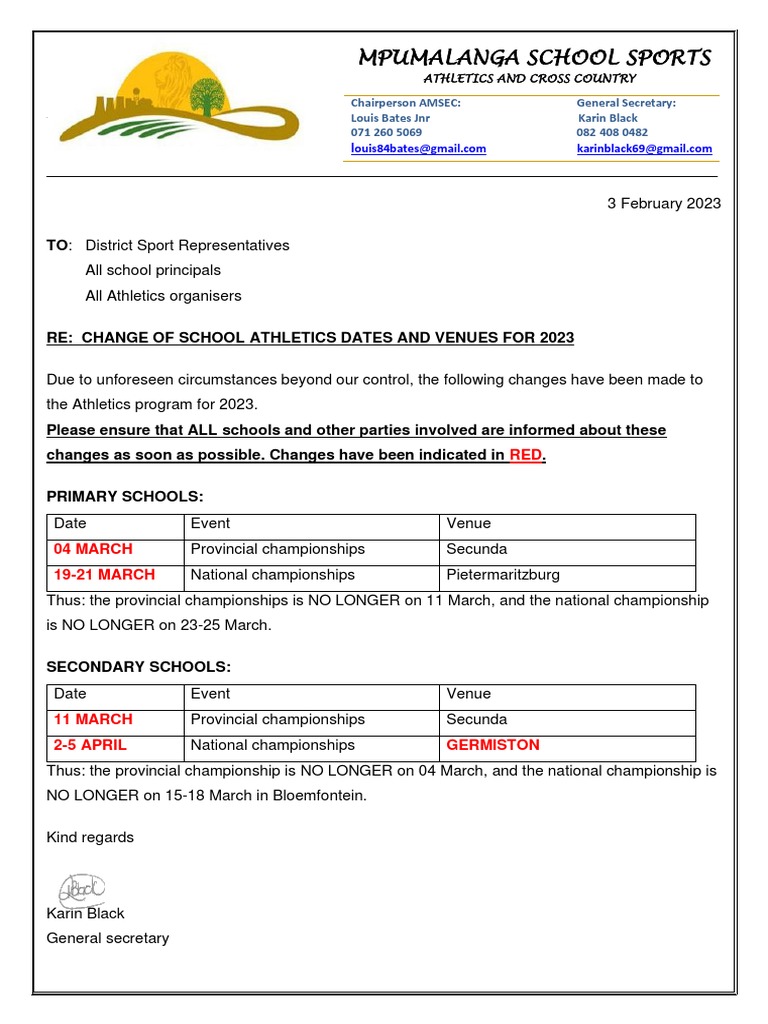 Mpumalanga School Sports: Athletics and Cross Country | PDF