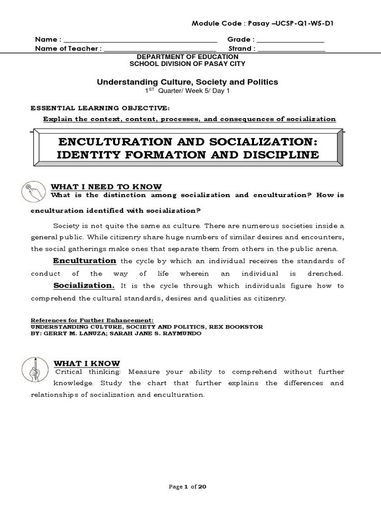 4 Ucsp-Q1-W5 | Download Free PDF | Socialization | Deviance (Sociology)