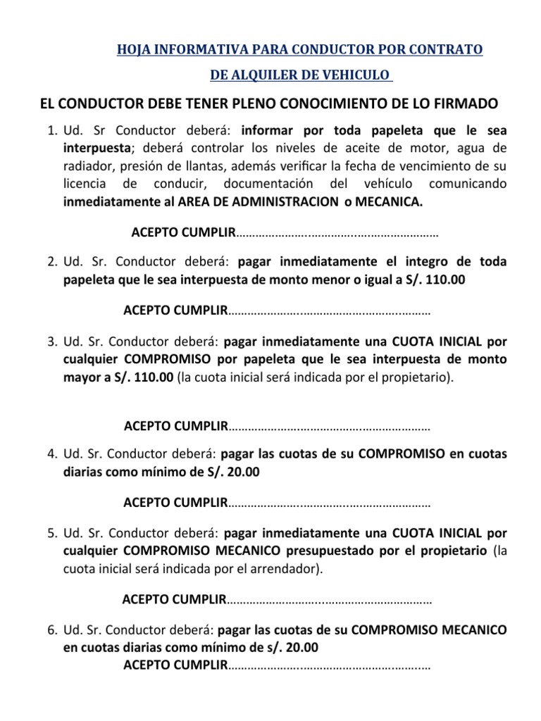 Hoja Informativa para Conductor | PDF