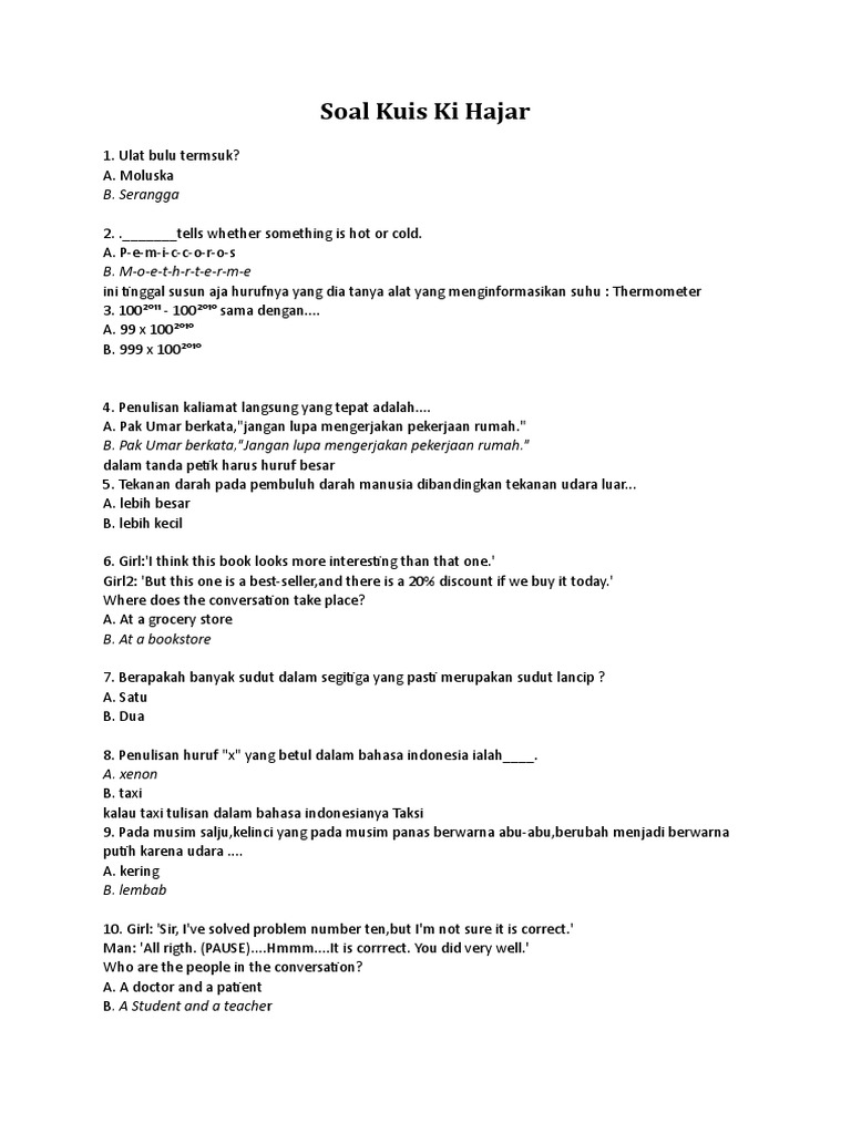 Contoh Soal Kuis Ki Hajar | PDF