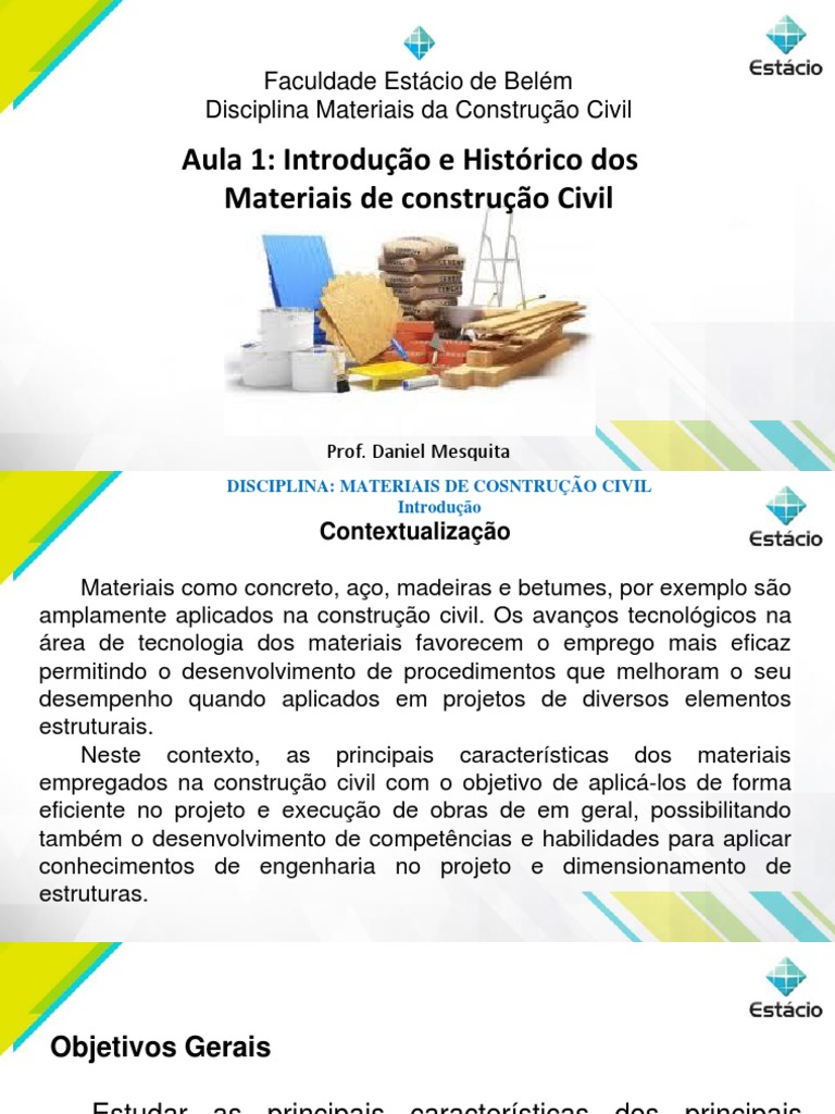 Aula 01 - INTRODU O MATERIAIS CONSTRU O CIVIL | PDF | Engenharia Civil ...