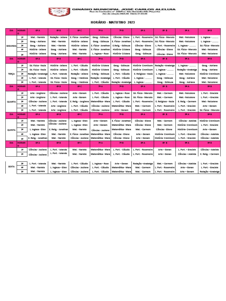 Horário - Matutino 2023 | PDF | Física