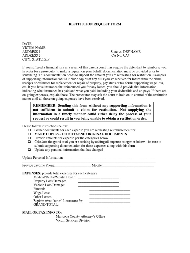 Request Restitution | PDF | Finance & Money Management