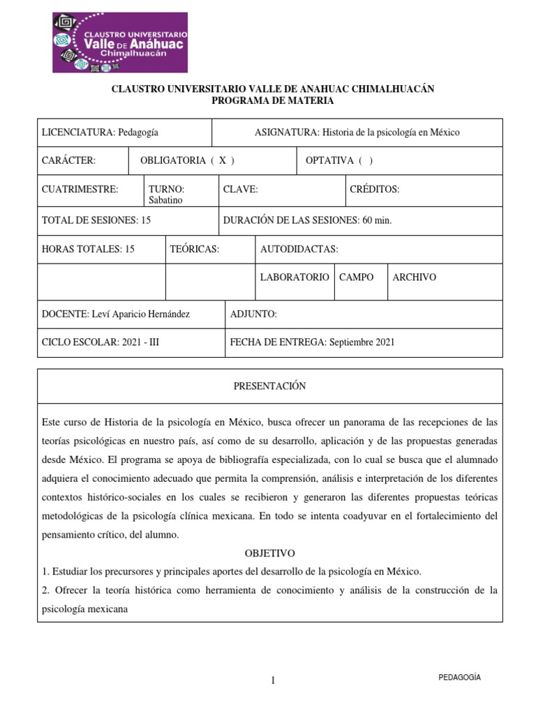 Claustro Universitario Valle de Anahuac Chimalhuacán Programa de Materia | PDF | Evaluación ...
