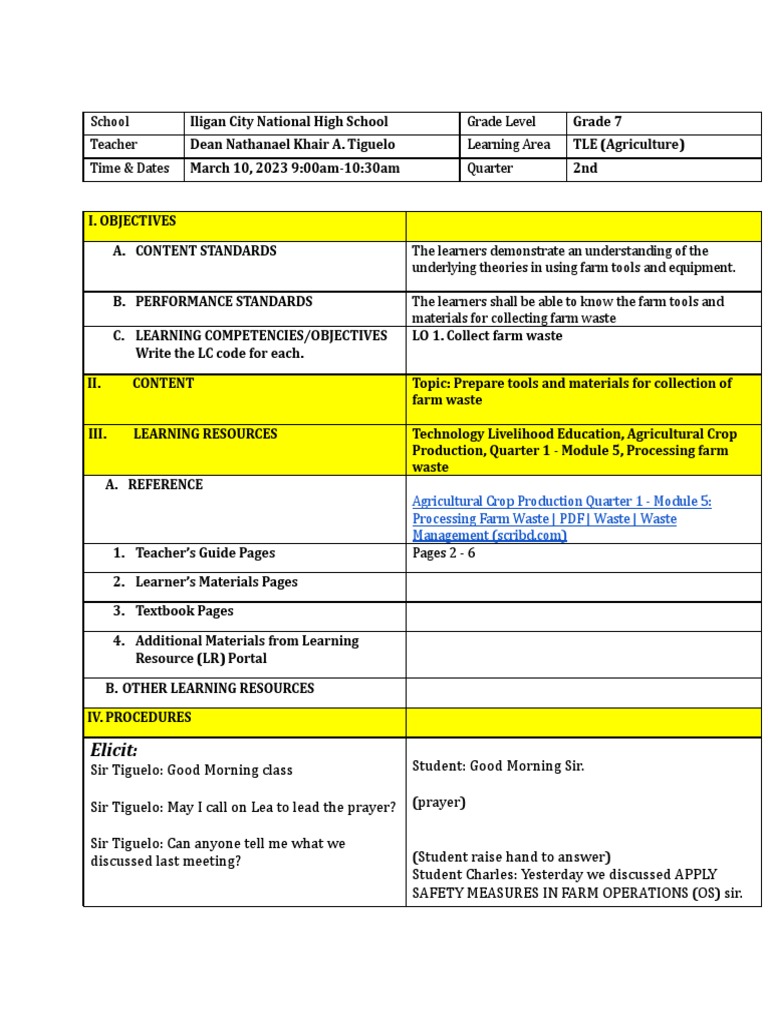 Lesson Plan 1 | PDF | Waste | Learning