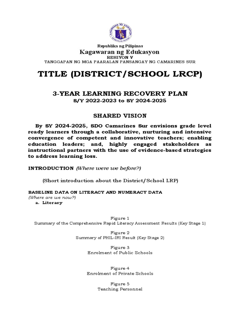 Learning Recovery Plan Format | PDF | Literacy | Cognition