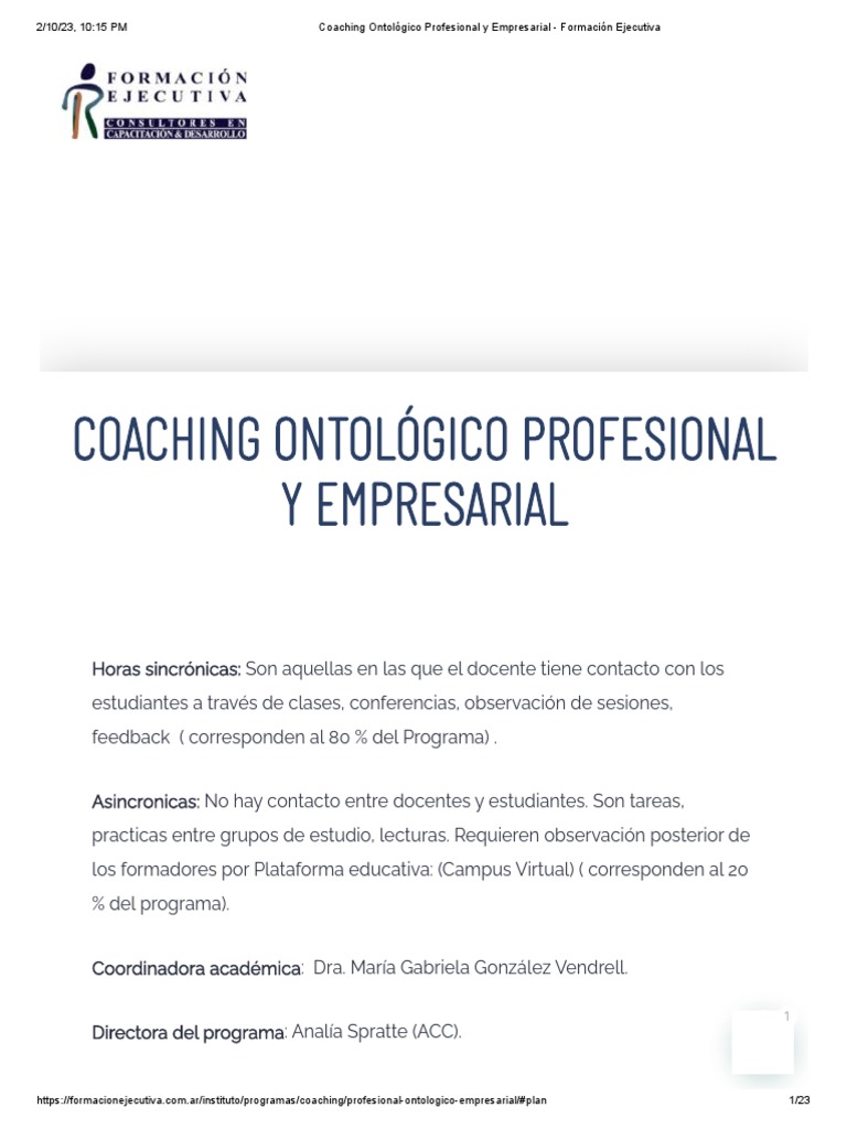 Coaching Ontológico Profesional Y Empresarial Formación Ejecutiva