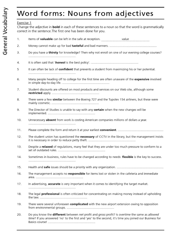 Nouns From Adjectives | PDF | Adjective