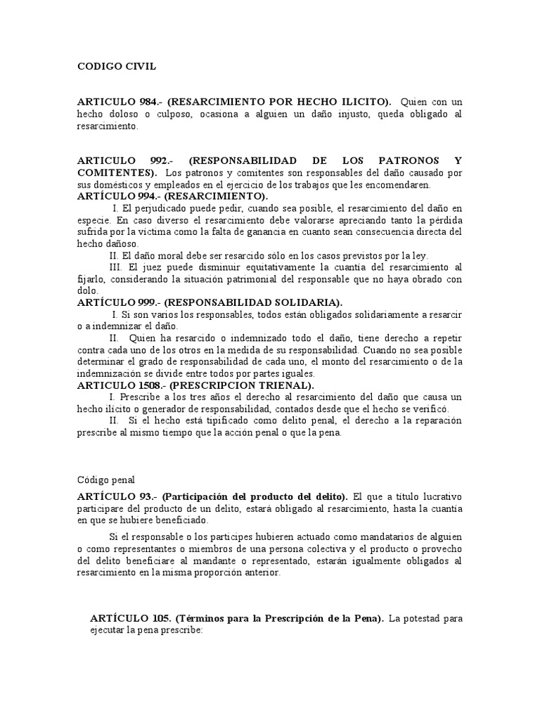 Apuntes Resarcimiento de Daños y Perjuicios Bolivia | PDF ...