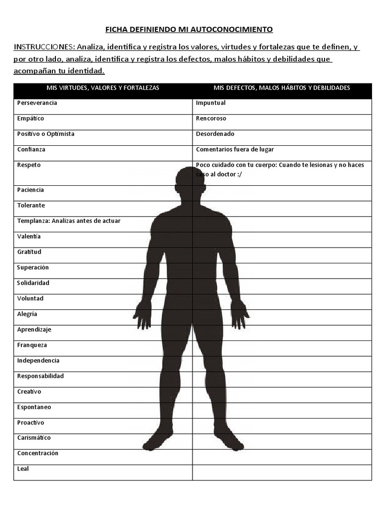 Ficha de Autoconocimiento Personal | PDF | Crecimiento personal y ...