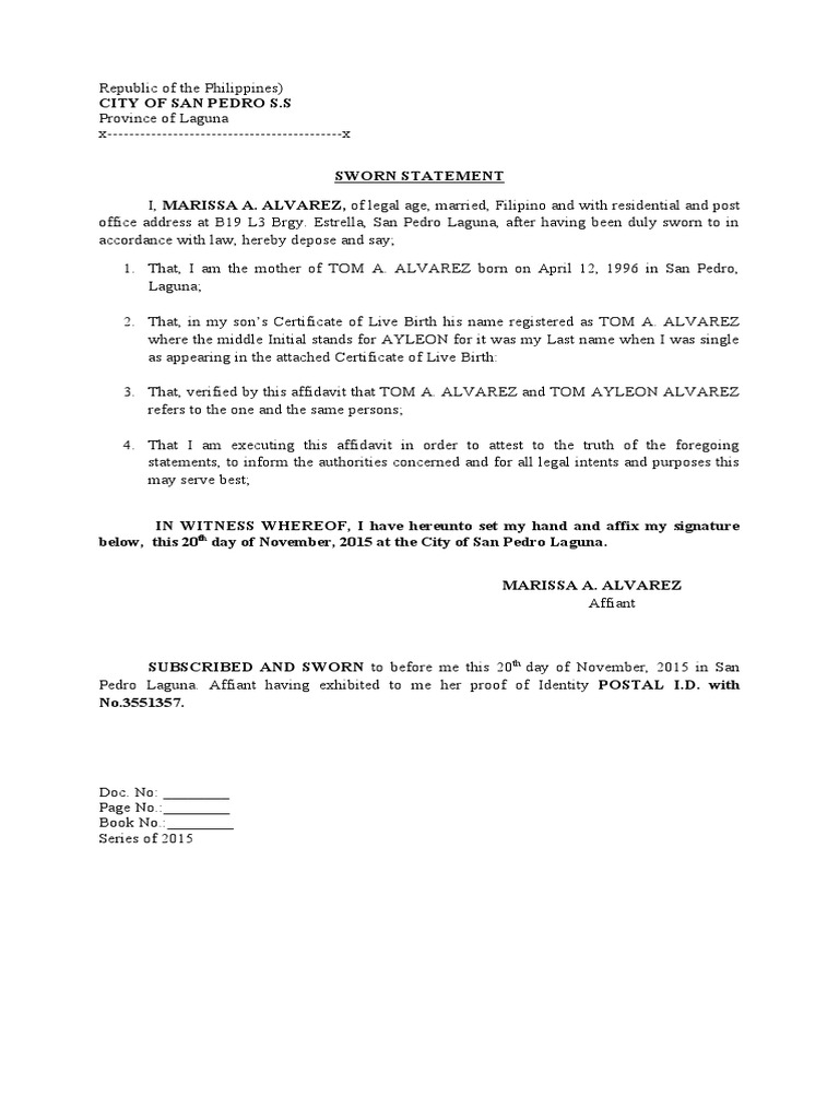 Sworn Statement (COLB) | PDF
