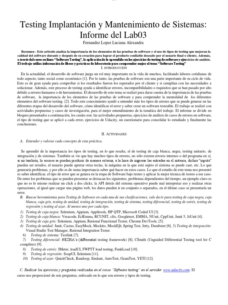 Laboratorio 03 | PDF | Pruebas de software | Software