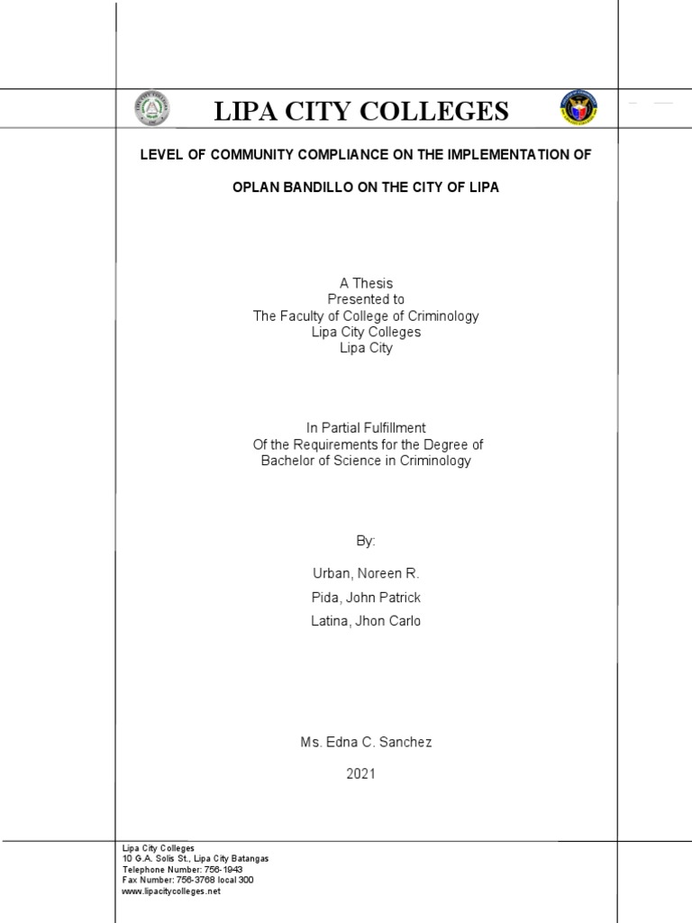 Lipa City Colleges: Level of Community Compliance On The Implementation ...