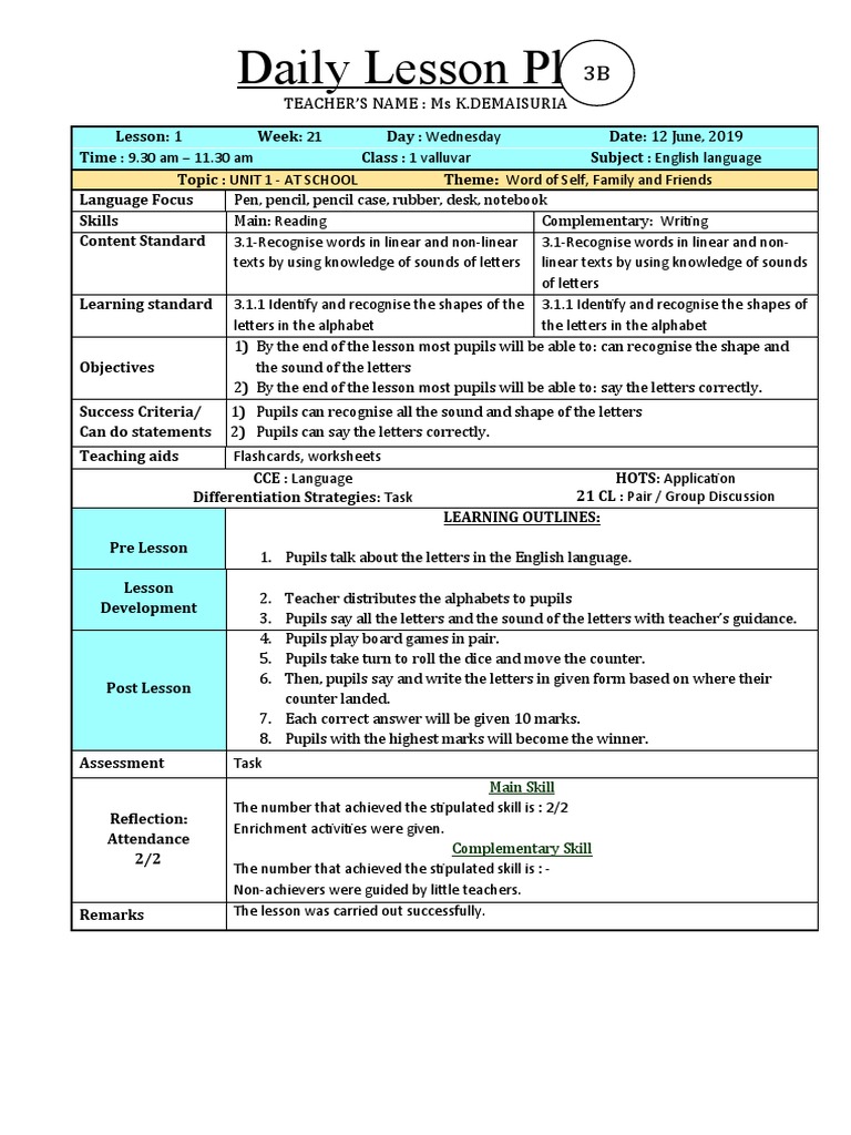 English Lesson Plan: Recognizing Letters | PDF | Lesson Plan ...