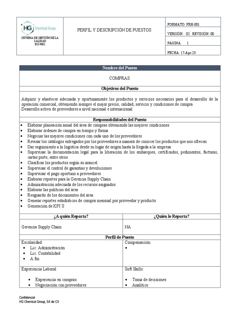 FRH-001 Perfil de Puesto - Compras | PDF | Economias | Business