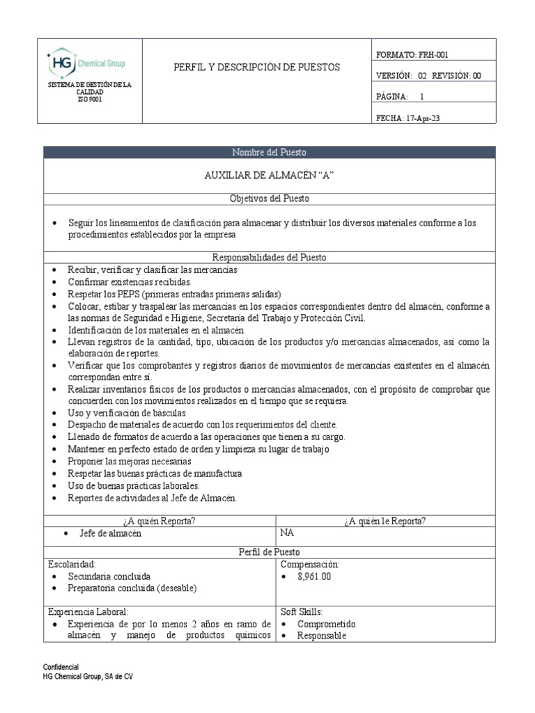 Perfil de Auxiliar de Almacén | PDF