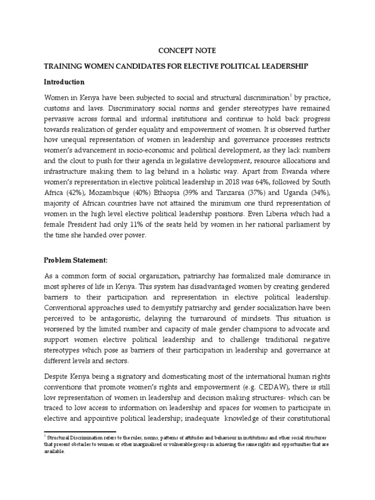 Concept Note Training Women Candidates For Elective Political ...