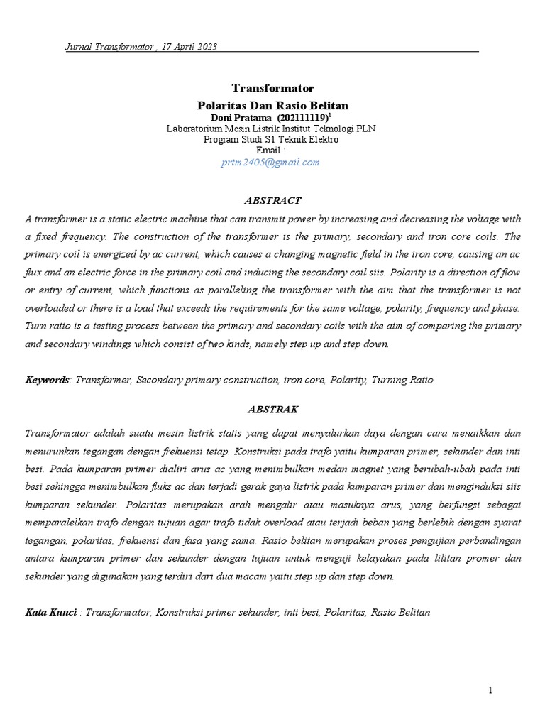 Polaritas dan Rasio Belitan Transformator | PDF
