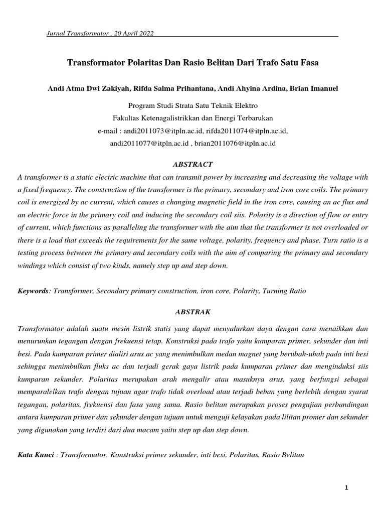 Transformator: Polaritas dan Rasio Belitan | PDF