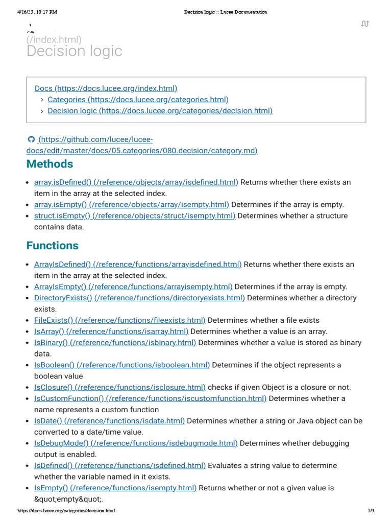 Decision Logic - Lucee Documentation | PDF | Xml | Boolean Data Type