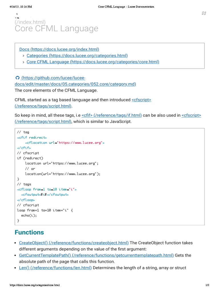 Core CFML Language - Lucee Documentation | PDF | Information Technology ...