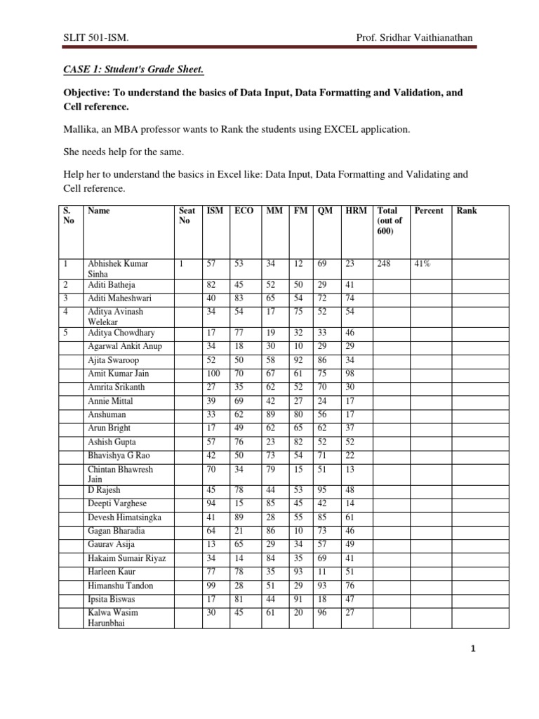 Excel Basics for Student Ranking | PDF | Career & Growth | Computers