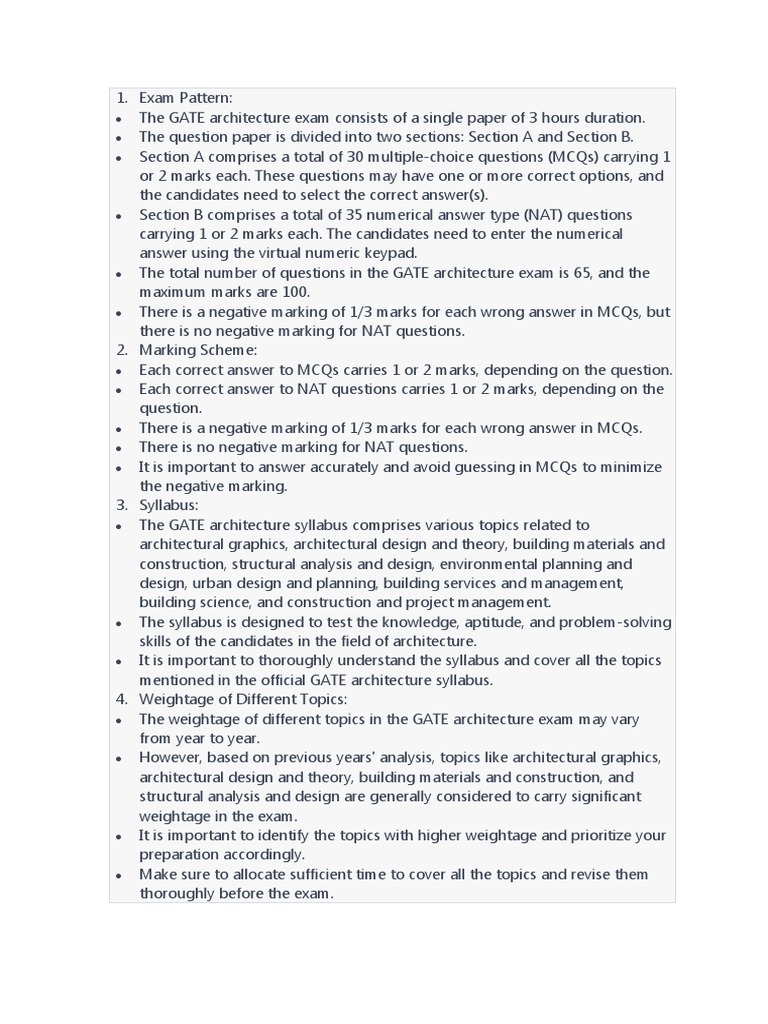 GATE Architecture Exam Guide | PDF | Multiple Choice | Science