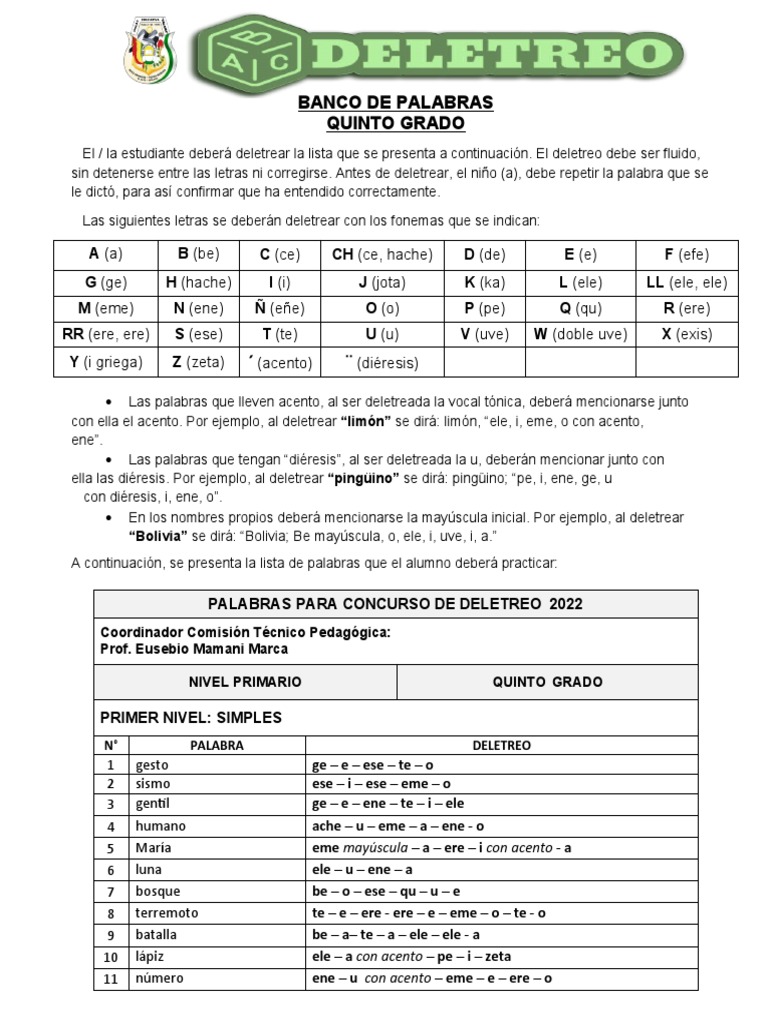 Banco de Palabras para Quinto Grado | PDF | Caligrafía occidental ...