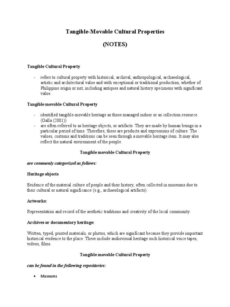 Tangible-Movable Cultural Properties (Notes) | PDF | Cultural Heritage ...