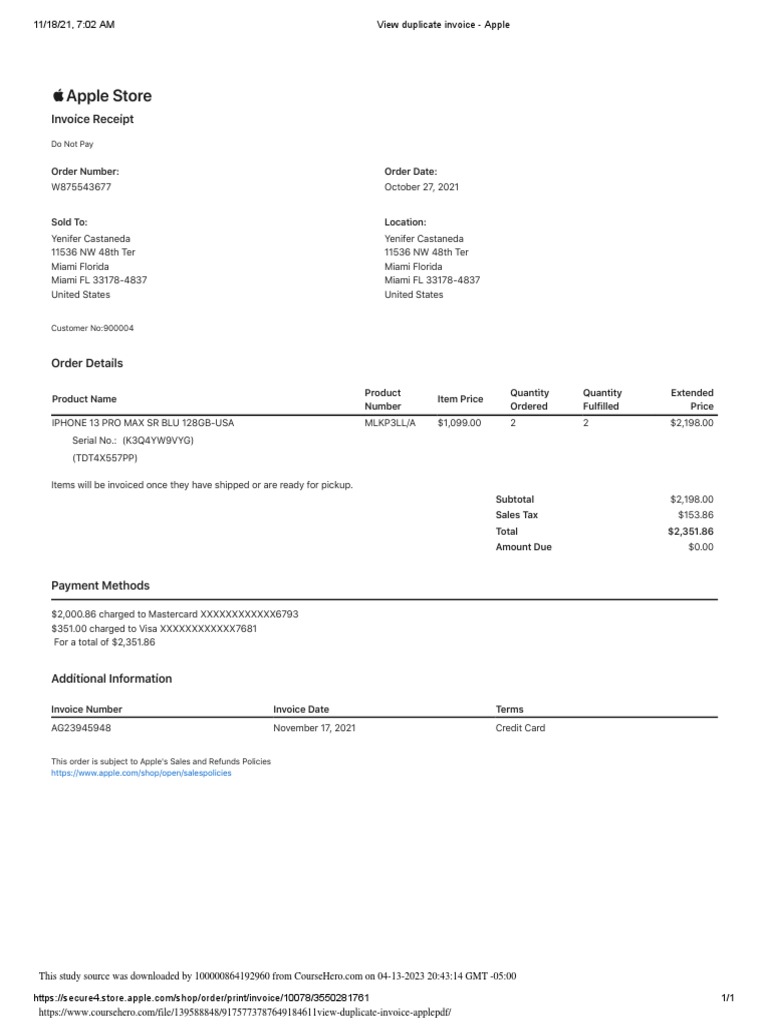 Apple Invoice for iPhone 13 Pro Max | PDF | Invoice | Receipt