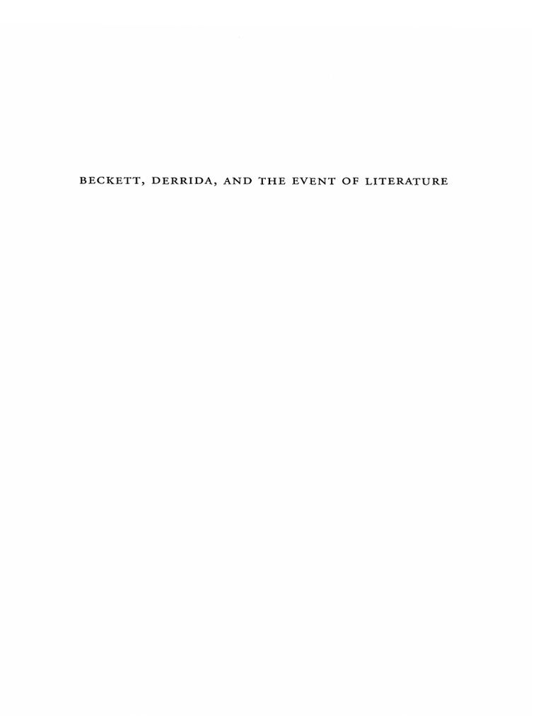 Beckett, Derrida, and The Event of Literature | PDF