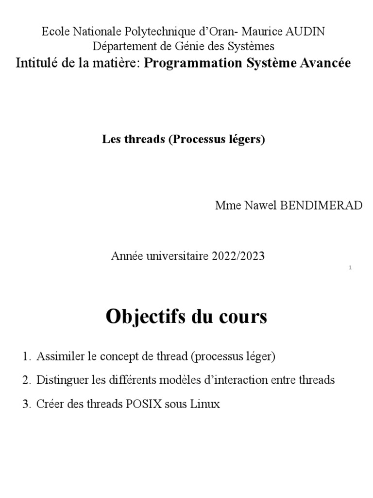 Cours Threads 07 03 23 | PDF | Thread (informatique) | Kernel (Système d'exploitation)