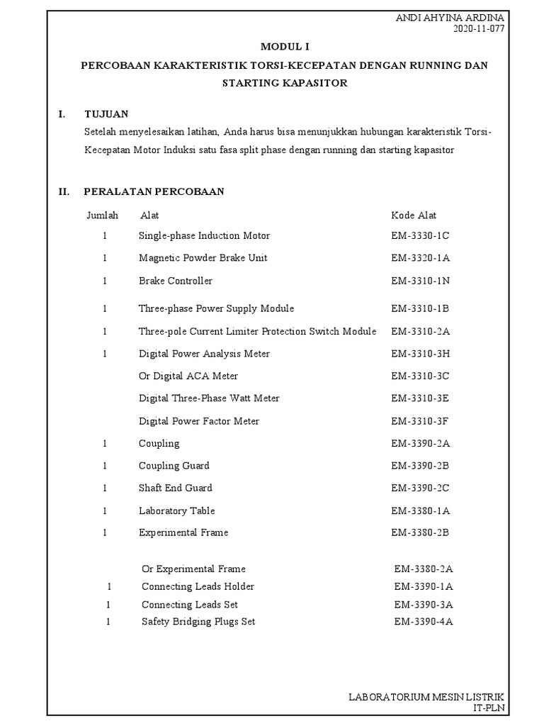 LAPORAN MODUL 1 MESIN INDUKSI Fix | PDF