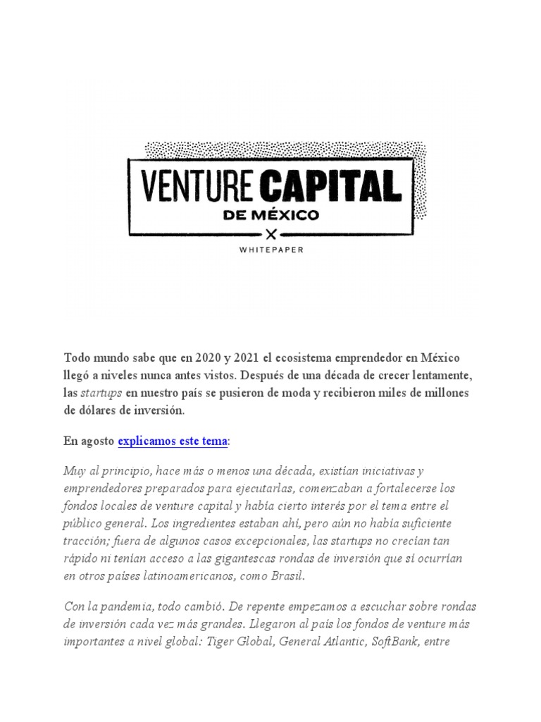Venture Capital | PDF | Empresa de inicio | Pequeñas empresas y emprendedores