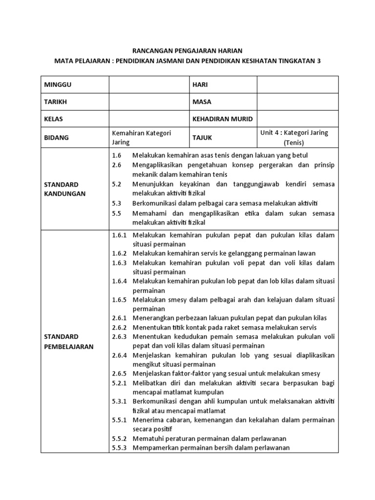 RPH PJPK T3 (Jasmani) UNIT 4.2 | PDF