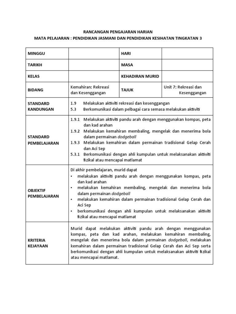 RPH PJPK T3 (Jasmani) UNIT 7 | PDF