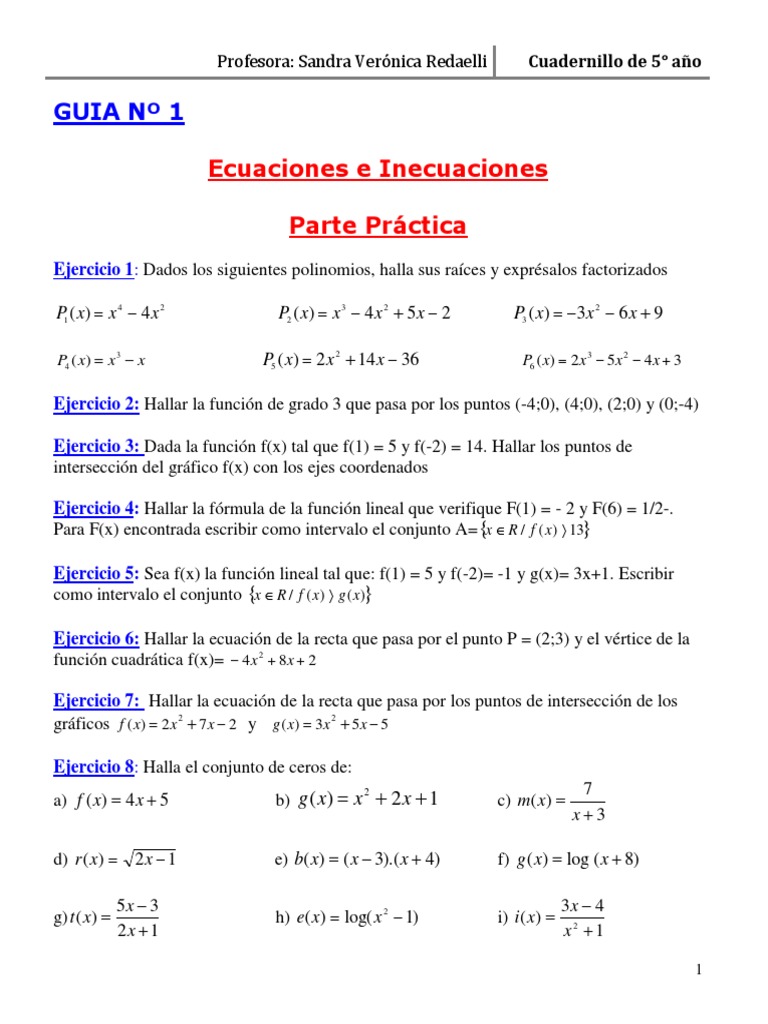 GUIA 1. Inecuaciones | PDF | Intervalo (Matemáticas) | Análisis numérico