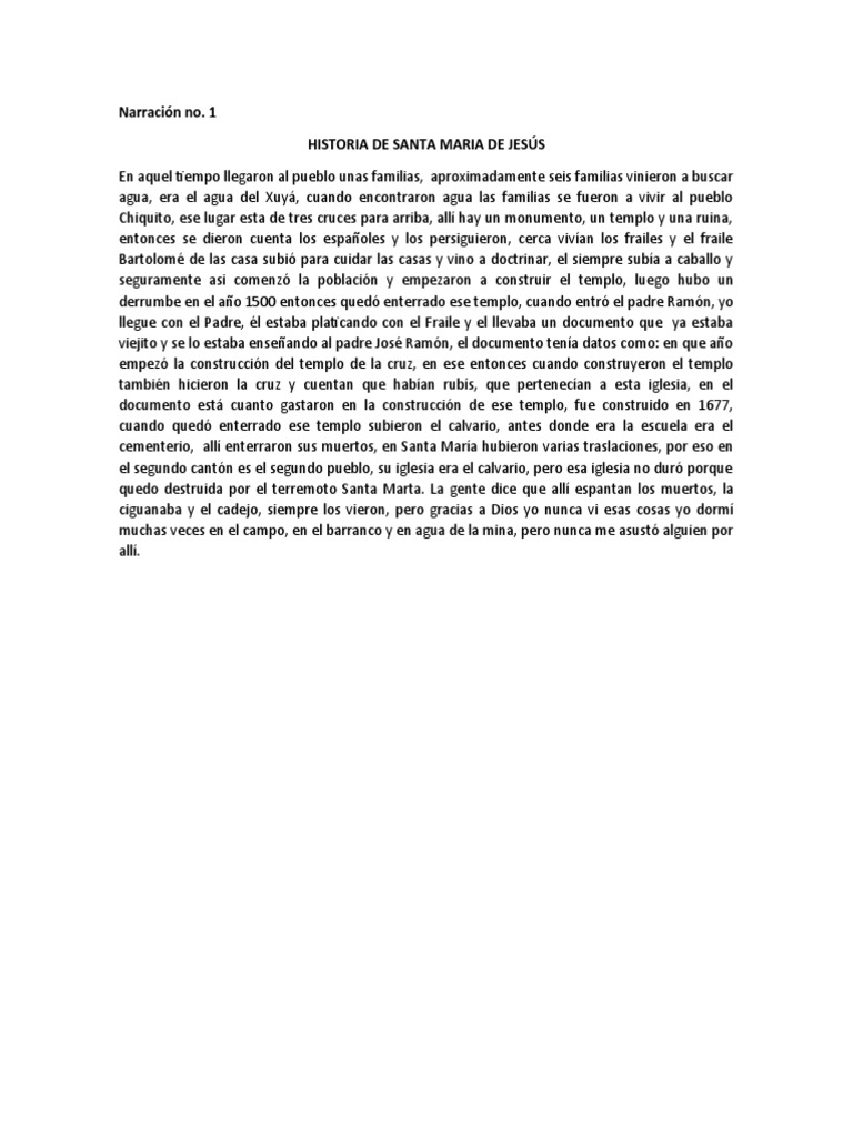 Narración No. 1 Historia de Santa Maria de Jesús | PDF | María, madre ...