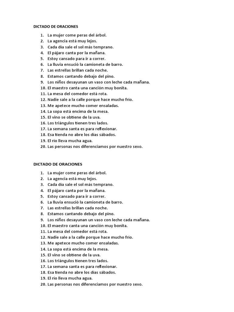Dictado de Oraciones | PDF | Hogar, jardinería y bricolaje | Poesía