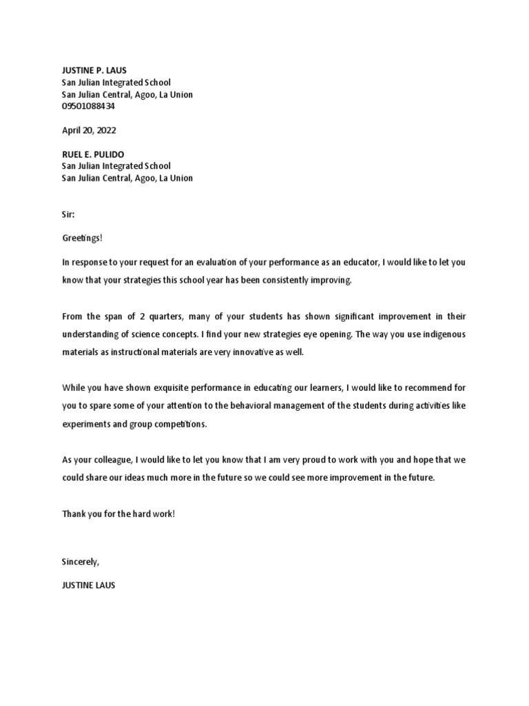 A Positive Performance Evaluation and Recommendation for Increased ...