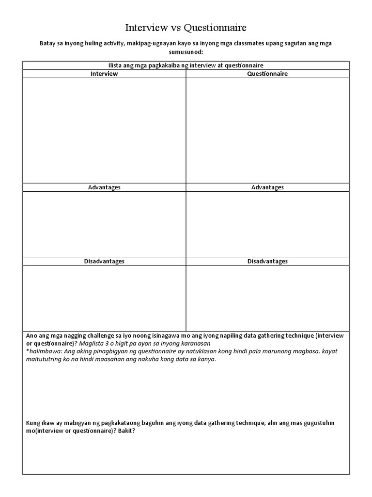 Interview Vs Questionnaire | PDF