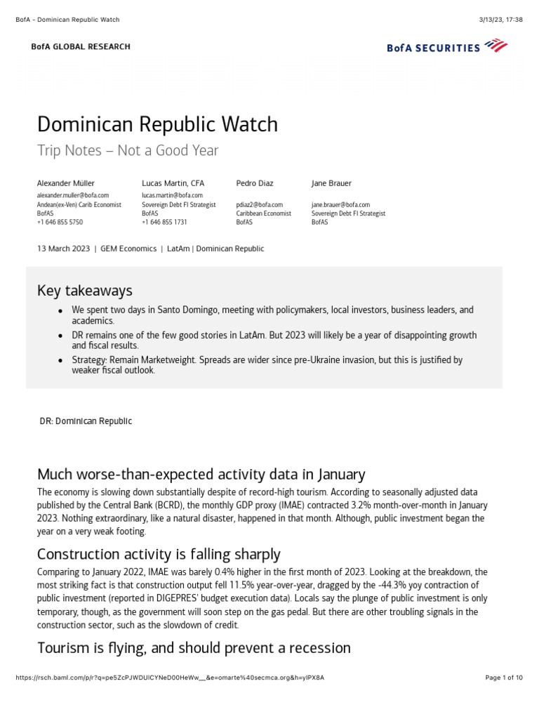 BofA - Dominican Republic Watch | PDF | Securities (Finance ...