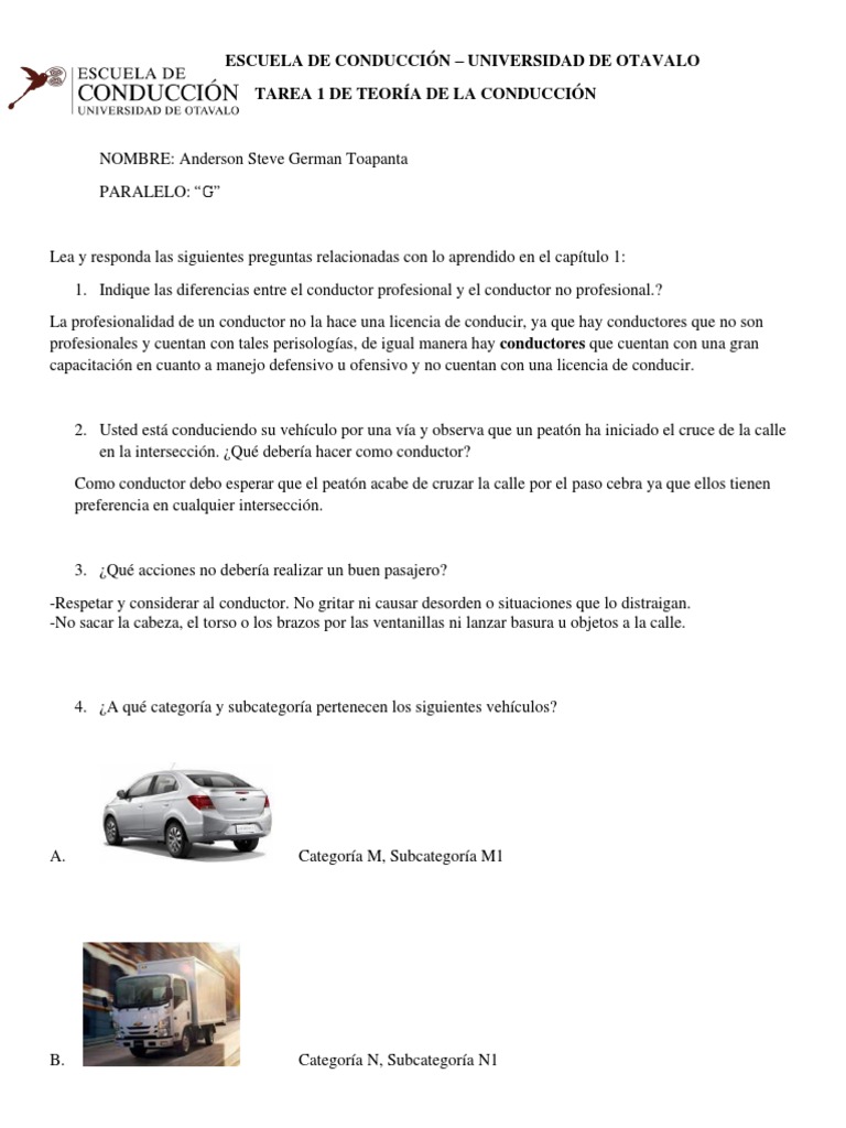 Tarea1 - Teoria de La Conduccion - Anderson German | PDF