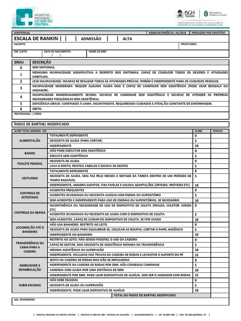 Escala de Rankin (AVC) | PDF | Especialidades médicas | Medicina Clínica