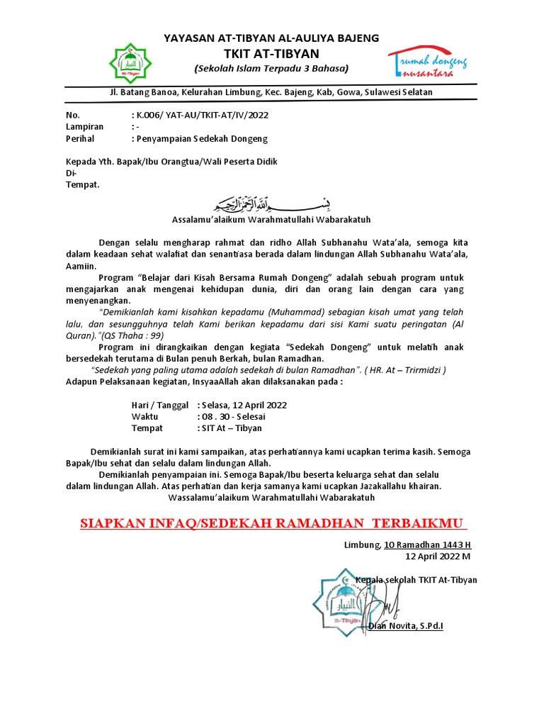 Sedekah Dongeng Ramadhan TK Fix - 082346 | PDF